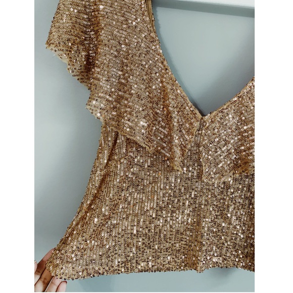 Zara | Tops | Nwot Zara Gold Sequin Ruffle Vneck Blouse | Poshmark